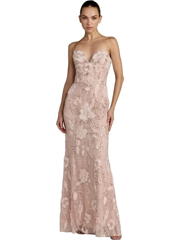 Mac Duggal Embellished Lace Strapless Sweetheart Gown - Porcelain