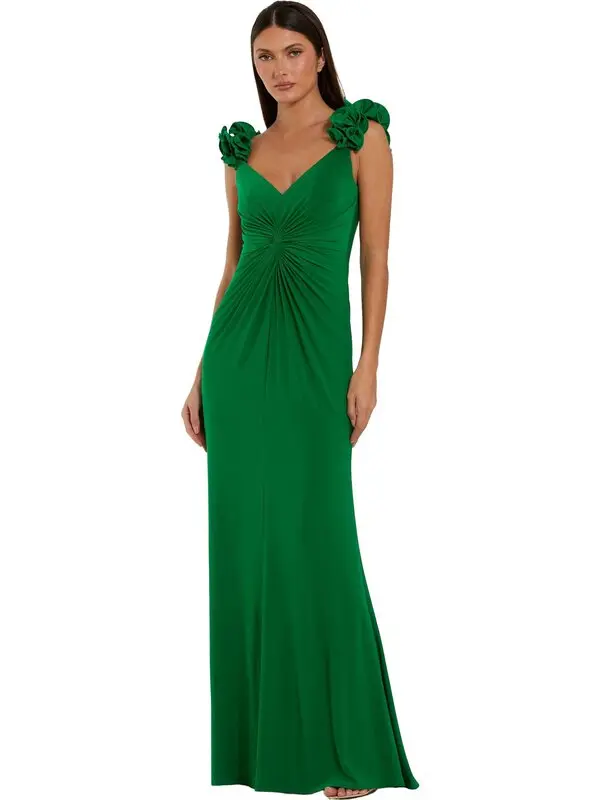 Mac Duggal Sleeveless V-neck Gown With Ruffled Straps - Spring Green