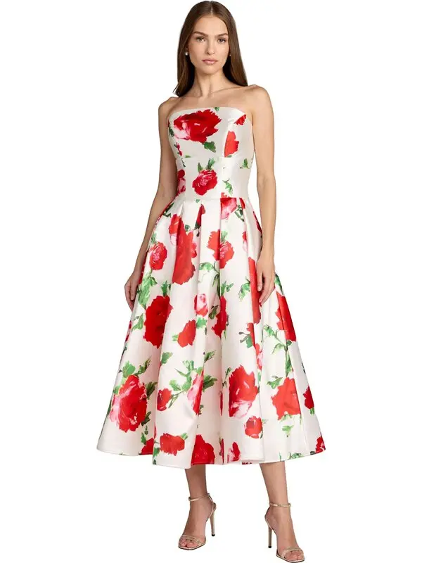 Mac Duggal Floral-printed A-line Midi Dress - Rose Multi