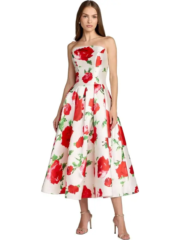 Mac Duggal Floral-printed A-line Midi Dress - Rose Multi