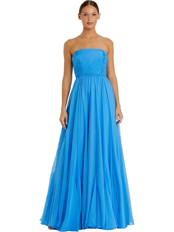 Mac Duggal Strapless Chiffon Gown With Braided Belt - Turquoise