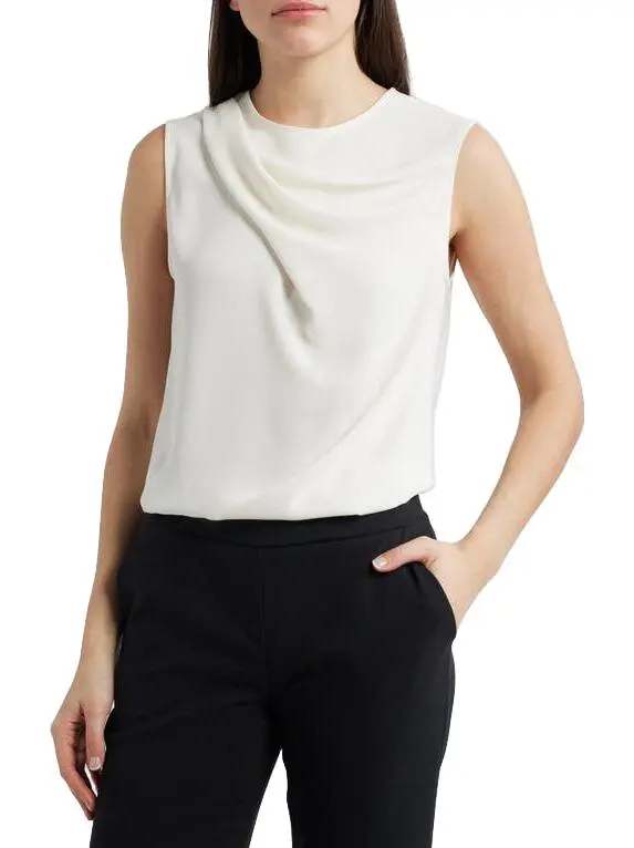 Anne Klein Asymmetric Sleeveless Cowl Neck Top - White Dove