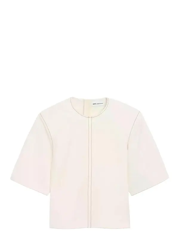 AMI Paris Cotton Gabardine Top With Contrasted Topstitches - Neutrals