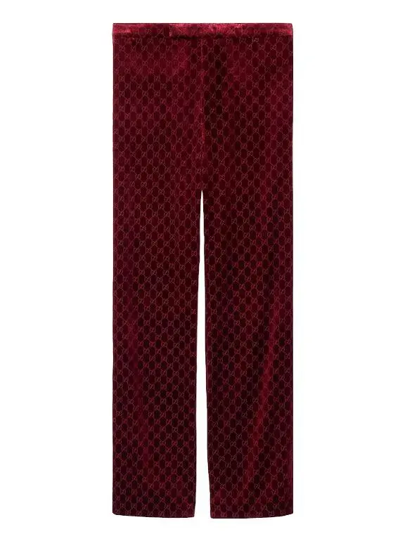 Gucci Gg Stretch Velvet Devoré Pants - Bordeaux