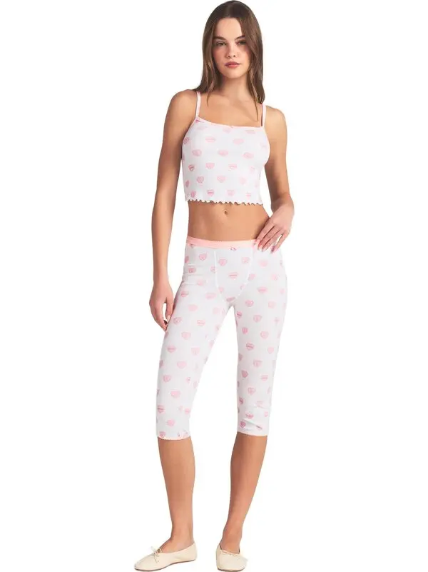 SKIMS Logo Pointelle Capri - Snow Lace Hearts