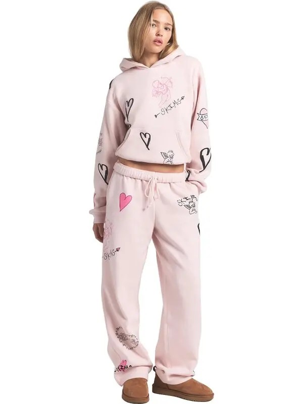 SKIMS Classic Fleece Pullover Hoodie With Graphics - Barely Pink Angel