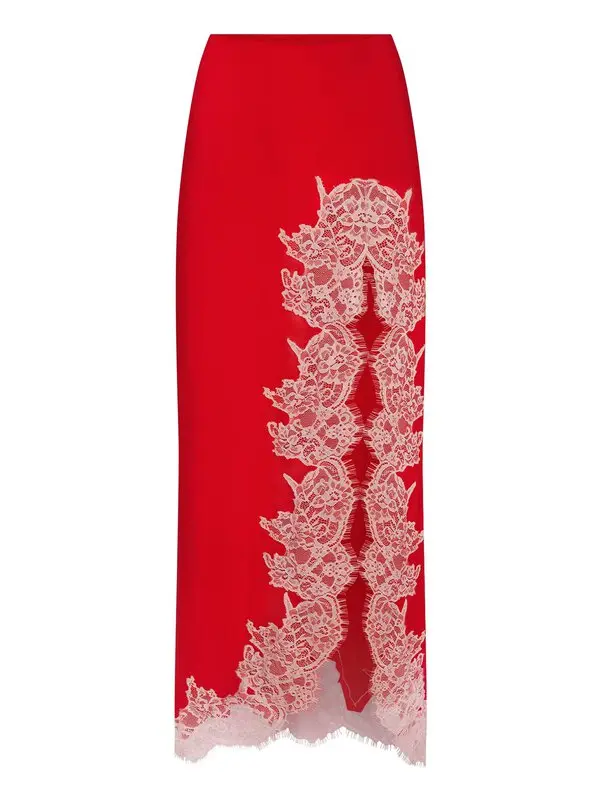 SKIMS Silk Lace Slip Midi Skirt - Ruby Contrast
