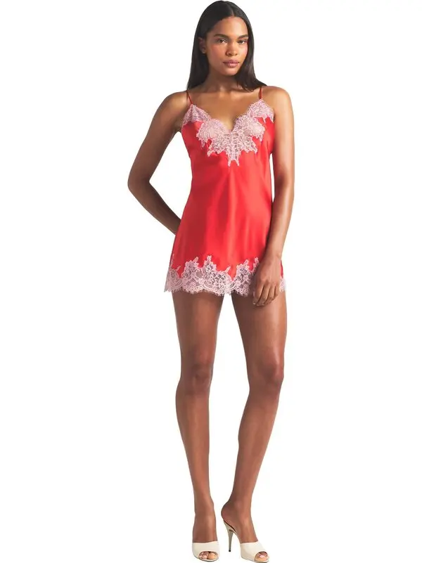 SKIMS Lace Mini Slip Dress - Ruby Contrast