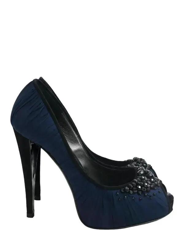 Giorgio Armani Crystal-embellished Peep-toe Pumps - Blue