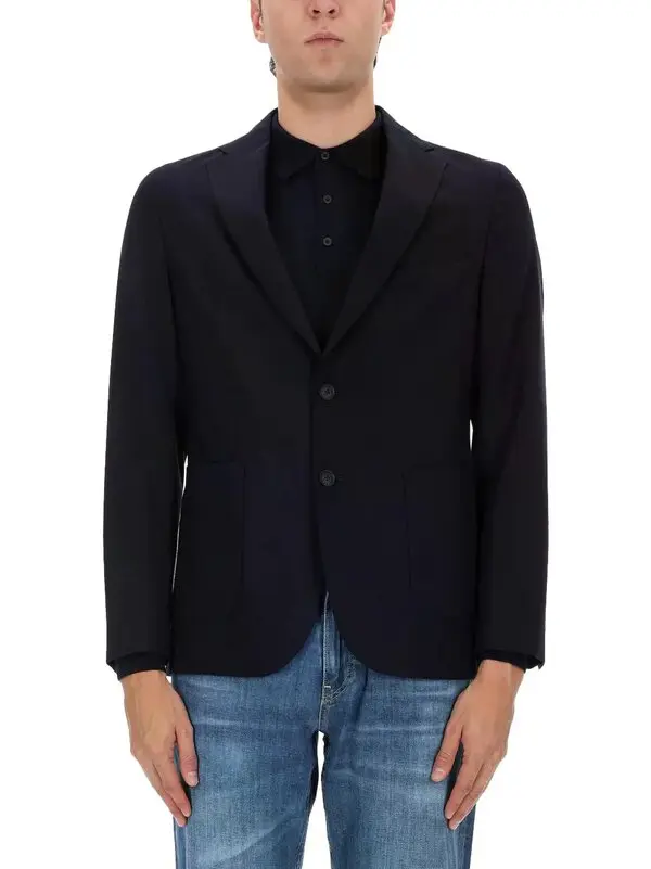 BOSS Virgin Wool Button Blazer - Blue