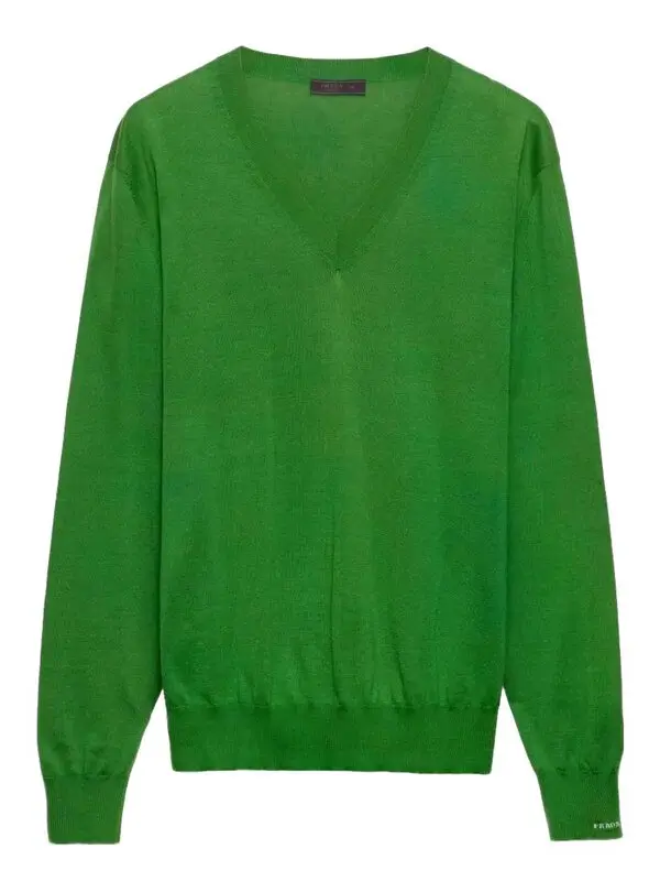 Prada V-neck Ribbed Sweater - Green