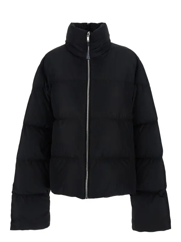 Moncler Cyclopic' Down Jacket With High Neck With Rear Zip And Logo Patch On The Side In Tech Fabric - Black