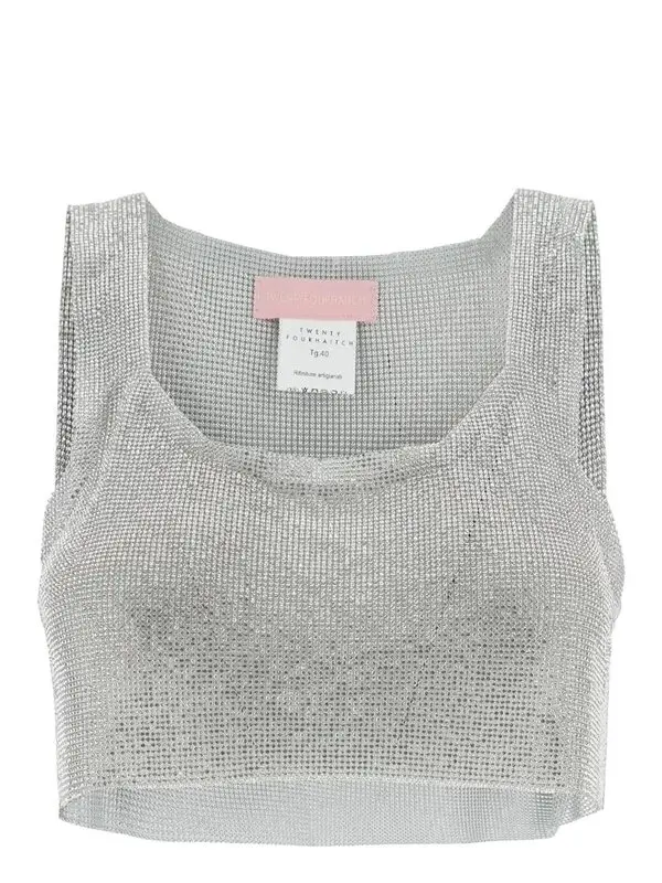 TWENTY FOURHAITCH Aten Rhinestoned Cropped Top - Grey