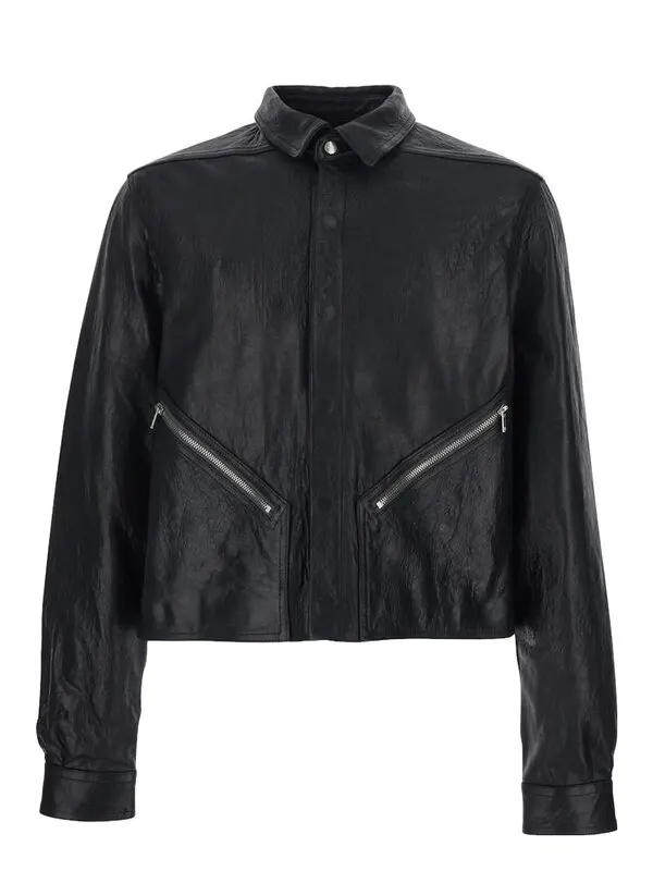 Rick Owens Leather Jacket With Zip Pockets - Black