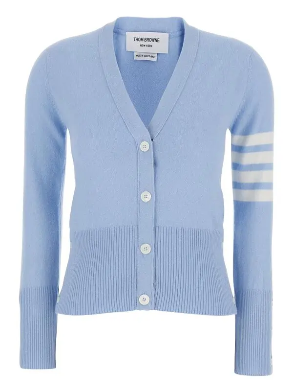 Thom Browne Cashmere Cardigan With 4bar Logo - Blue