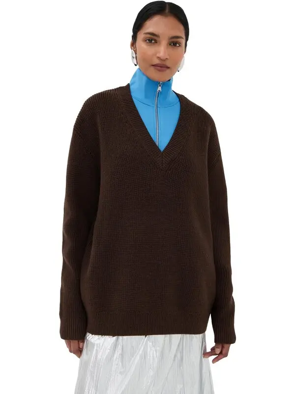 Tibi Cardigan Stitch V-neck With Removable Dickie - Brown
