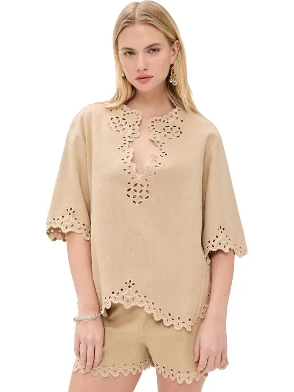 Isabel Marant Shana Eyelet Embroidered Top - Sahara