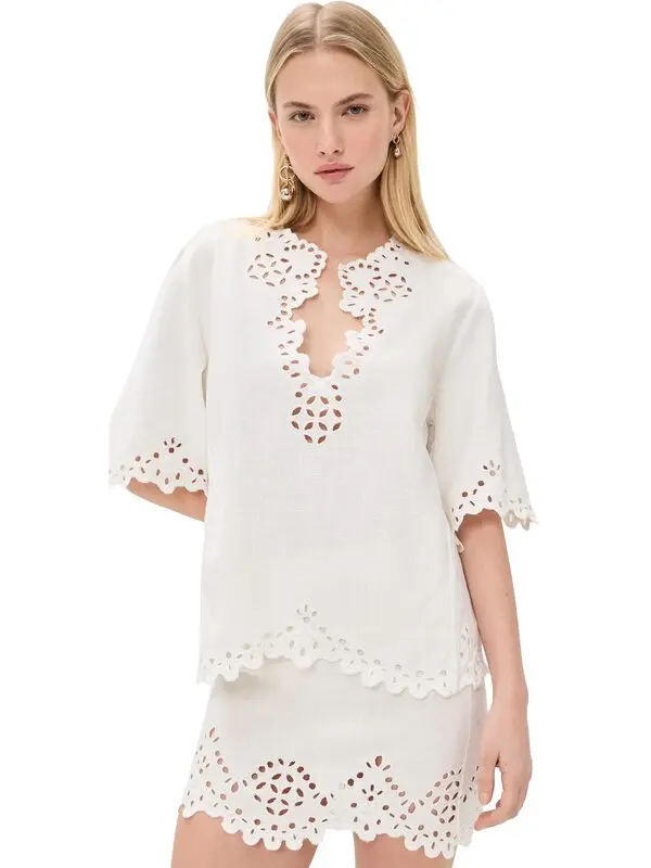 Isabel Marant Shana Eyelet Embroidered Top - White