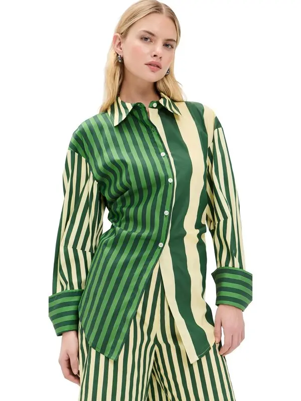 SIMONMILLER Loch Poplin Button Up Top - Green Stripe Combo