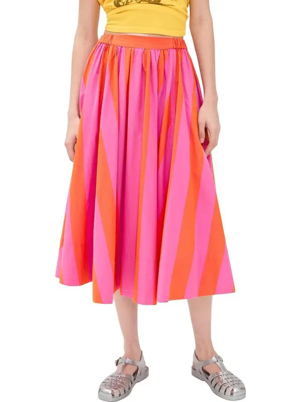 Free People Striped Midi Skirt - Pink Combo