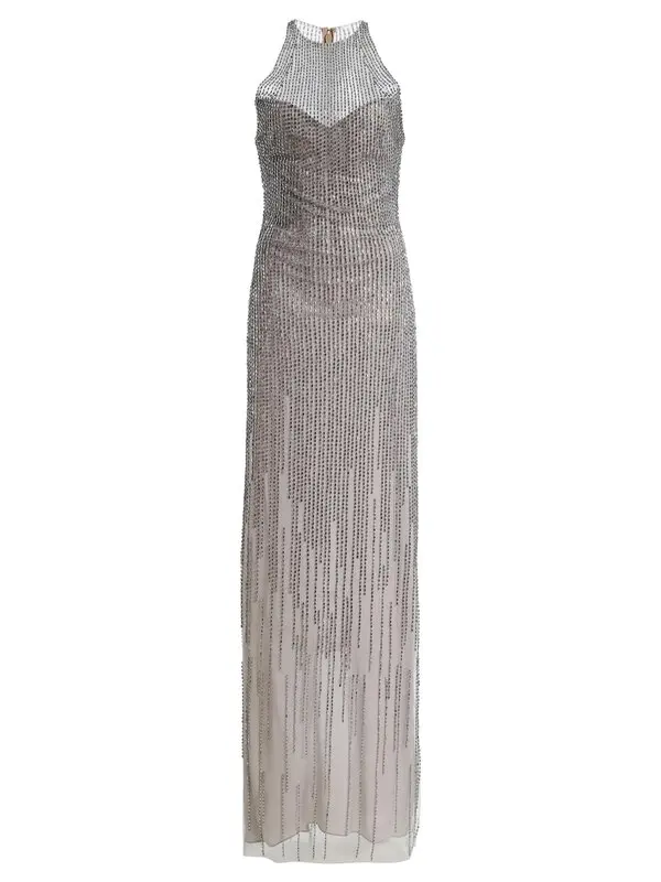 Monique Lhuillier Halter Embroidered Gown - Silver