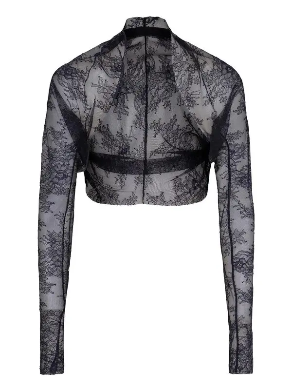 Alberta Ferretti Long Sleeve Lace Top - Black