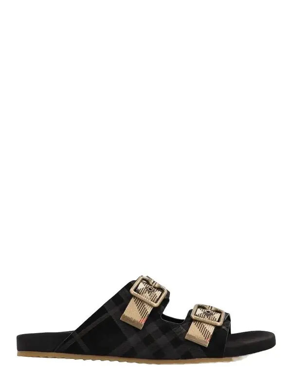 Burberry Urchin Sandals In Suede Check - Black