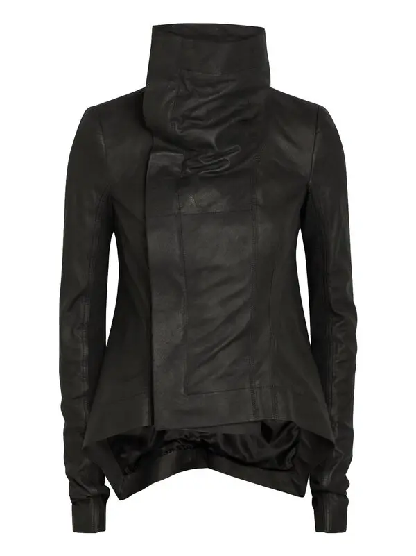Rick Owens Naska Asymmetric Leather Jacket - Black