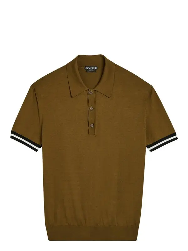 TOM FORD Striped-trim Cotton And Silk-blend Polo Shirt - Olive