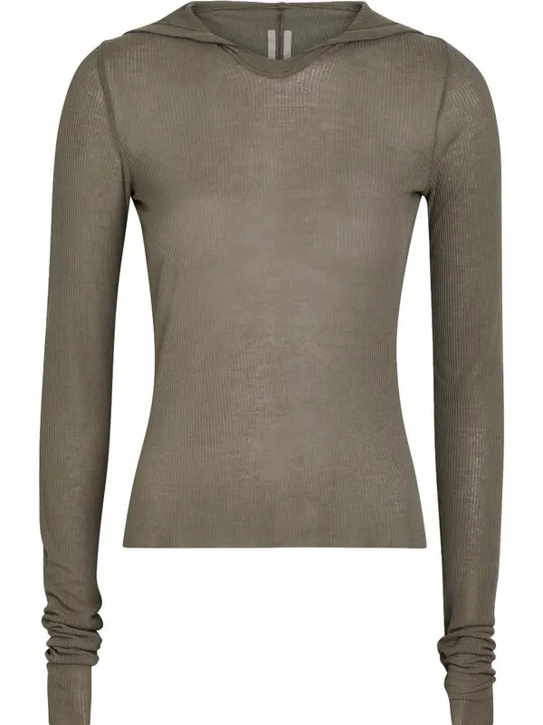 Rick Owens Hooded Ribbed Fine-knit Top - Light Brown