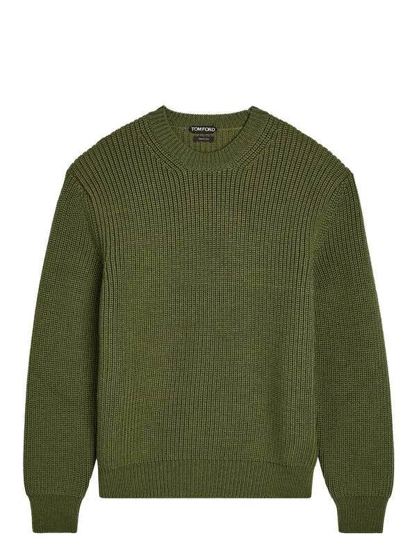 TOM FORD Ribbed Crew-neck Wool Jumper - Olive