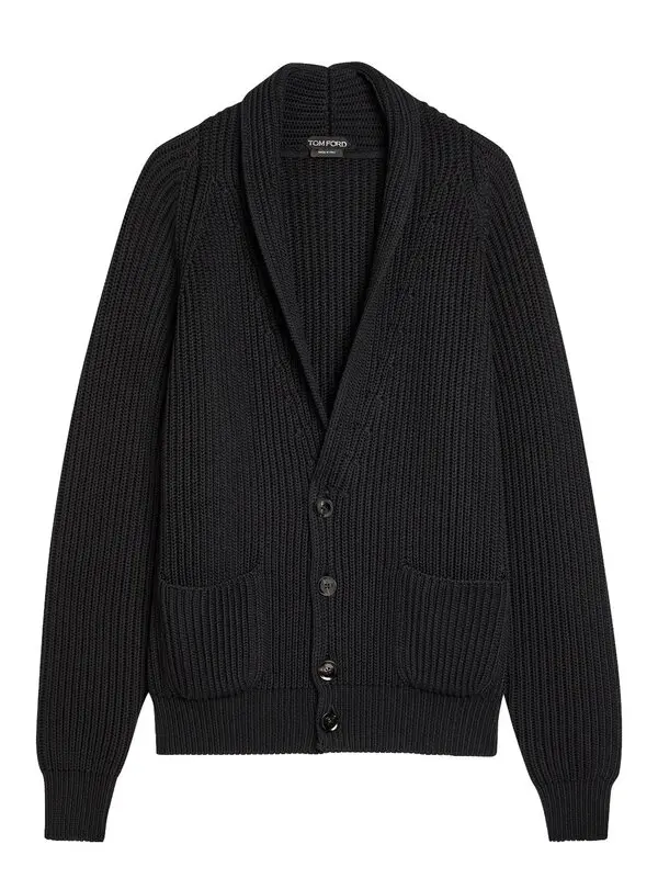 TOM FORD Shawl Lapel Ribbed Wool And Silk-blend Cardigan - Black