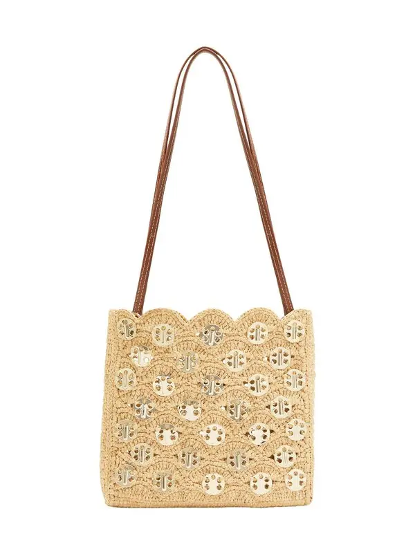 Rabanne Embellished Raffia Shoulder Bag - Natural