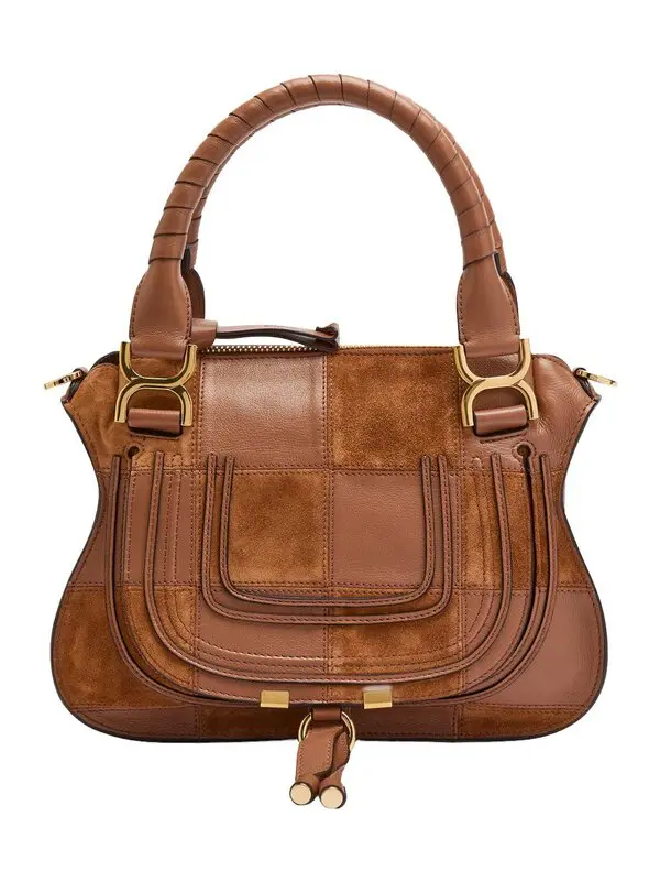 Chloé Marcie Patchwork Suede And Leather Shoulder Bag - Tan
