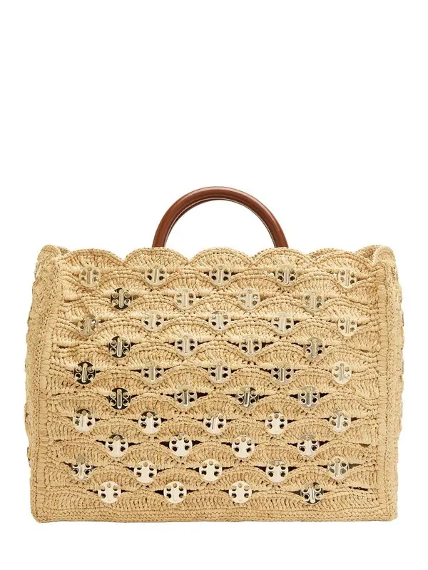 Rabanne Embellished Raffia Tote Bag - Natural