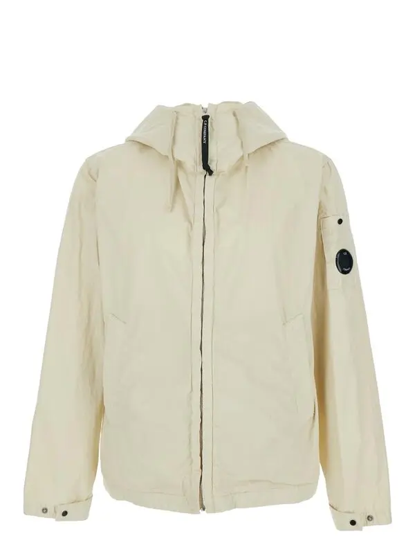 C.P. COMPANY High Neck Jacket With Logo Plaque On The Sleeve In Cotton - Beige