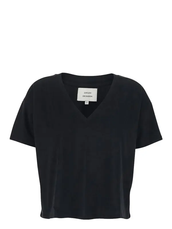 Loulou De Saison T-shirt With V-neck And Short Sleeves - Black