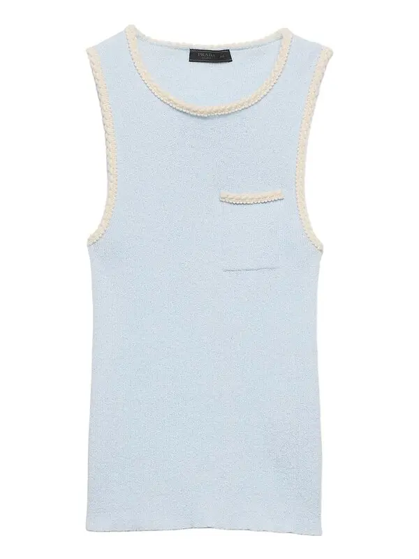 Prada Embroidered Cotton Tank Top - Light Blue