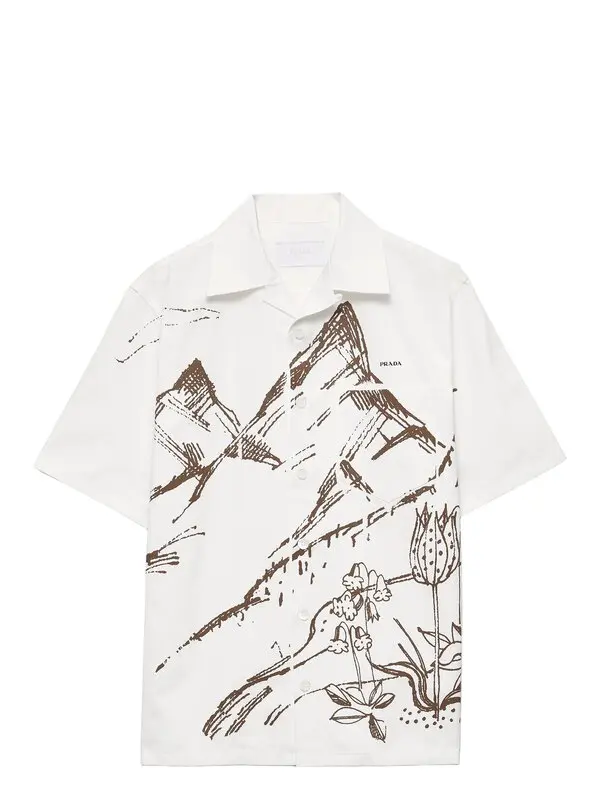 Prada Printed Cotton Bowling Hirt - Brown