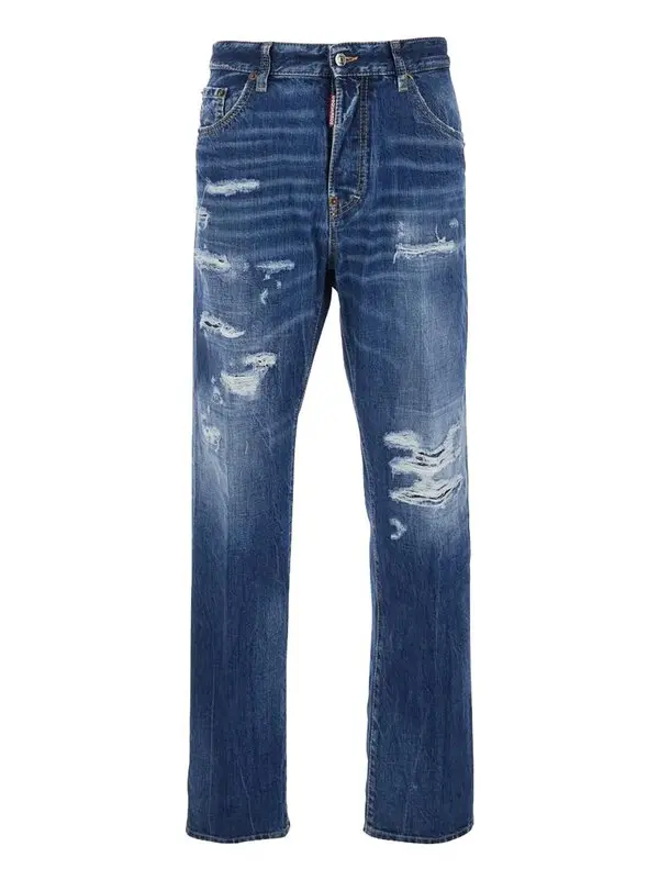 Dsquared2 642' Jeans With All-over Ripped Details And Logo Patch On The Rear In Denim - Blue