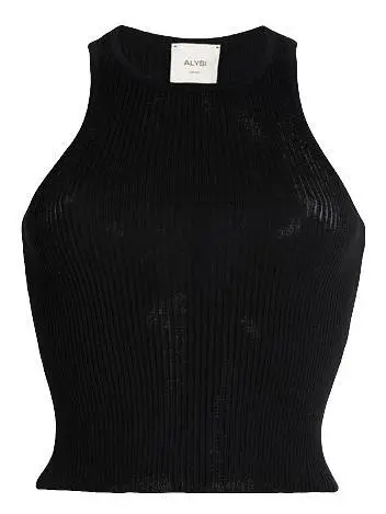 ALYSI Cotton Ribbed Knit Top - Black