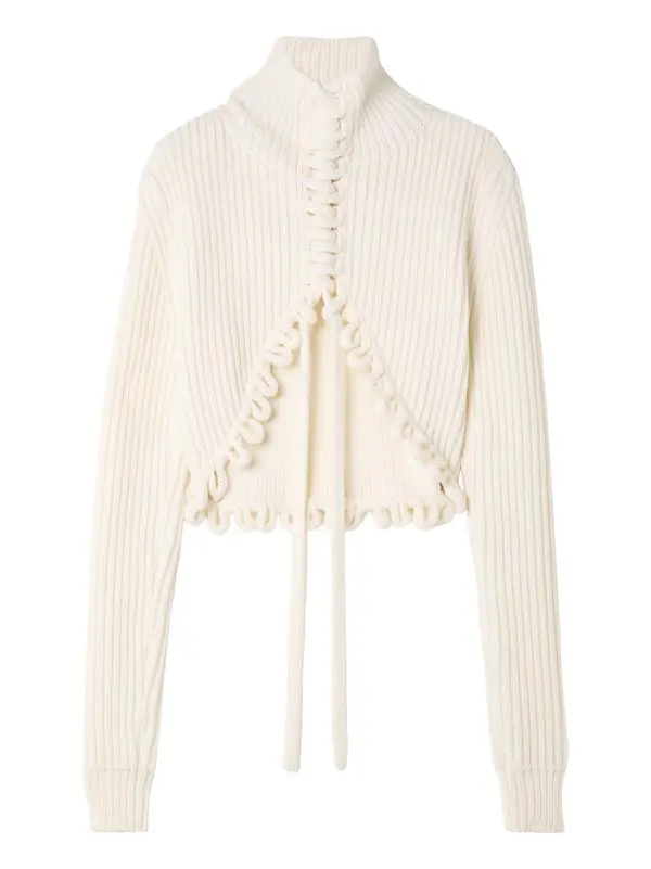 Alaïa Lace-up Ribbed Wool Sweater - Neutrals