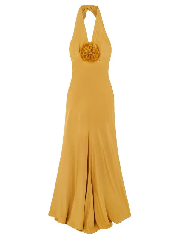 RODARTE Embellished Silk-crepe Halterneck Gown - Yellow