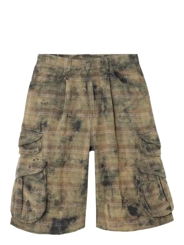 R13 Checked Cotton-flannel Cargo Shorts - Green