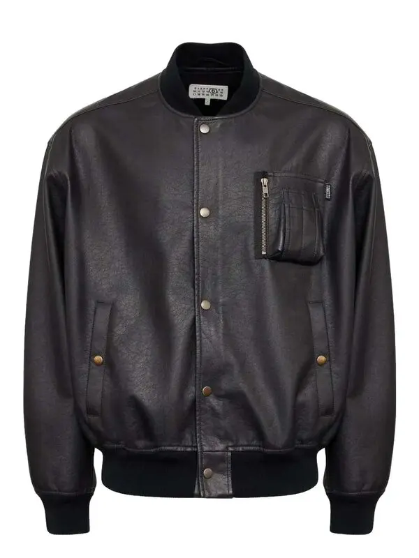 MAISON MARGIELA Faux Leather Bomber Jacket - Black