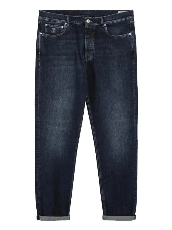 Brunello Cucinelli Washed Denim Jeans With Turn-up Hem - Blue