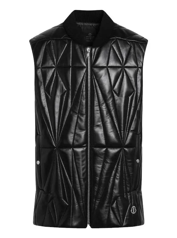 Moncler Faux Leather Zip-up Vest - Black