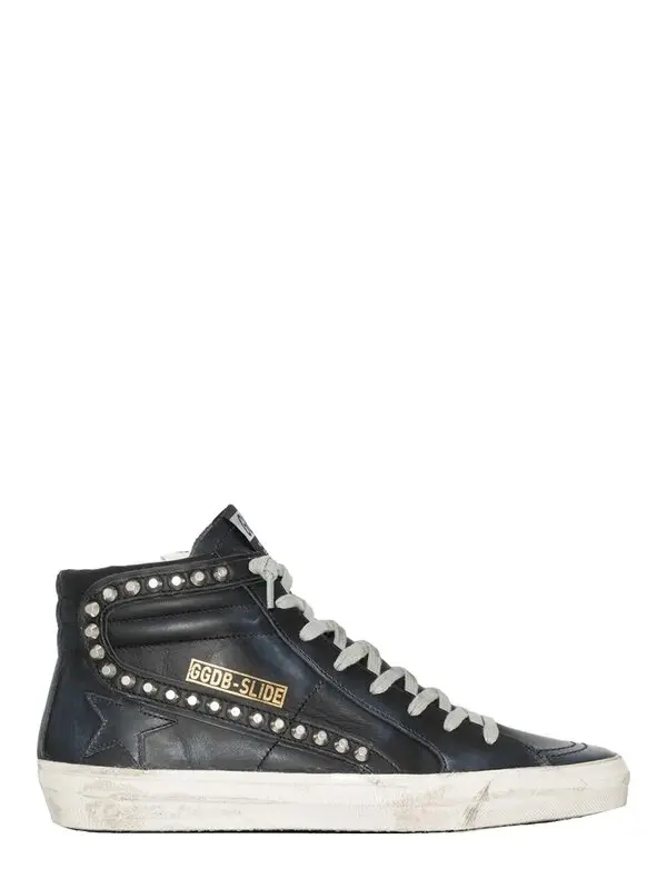 Golden Goose Slide Leather Sneakers With Star And Studs - 90100 Black