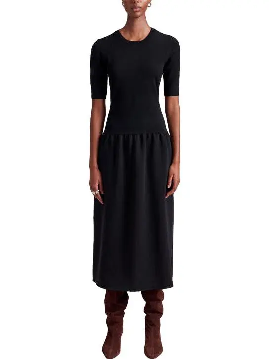 LA LIGNE Sloane Knit Bodice Crepe Dress - Black