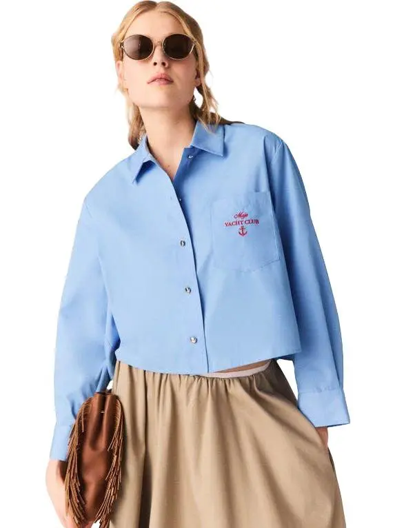 Maje Embroidered Pleated Back Shirt - Blue